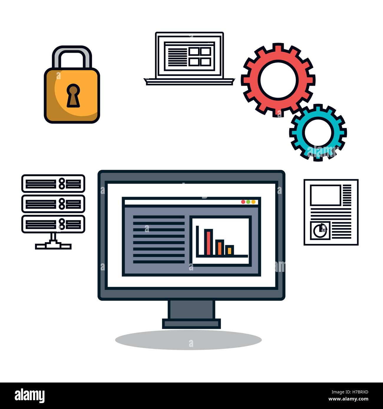 data center flat line icons vector illustration design Stock Vector ...