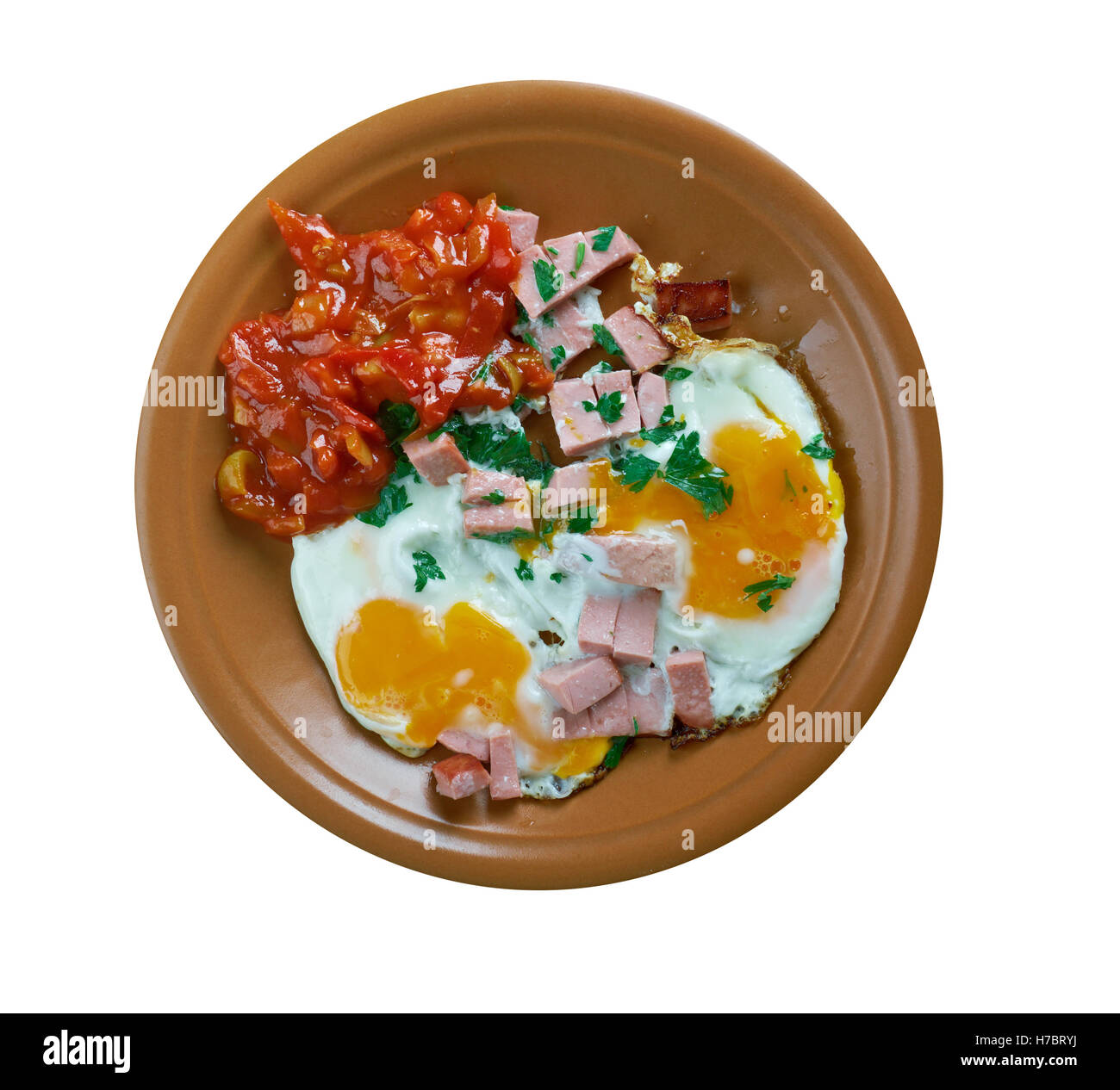 Full breakfast set - fried sausage, fried eggs, vegetable salad Stock ...