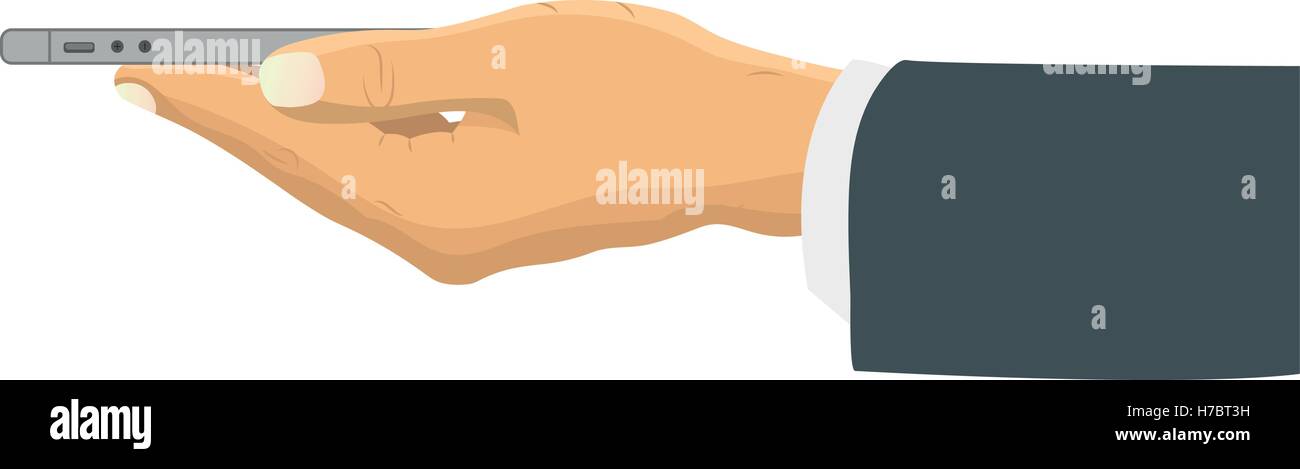 Hand holding smart phone horizontally side view Stock Vector Image ...