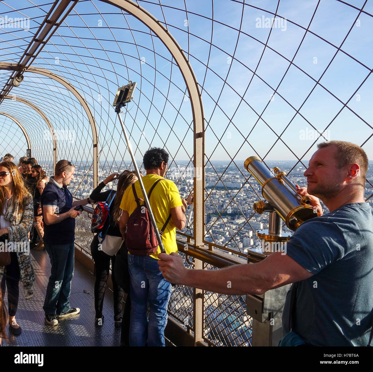 The impressive viewing platform on Eiffel Tower - a tourist attraction ...