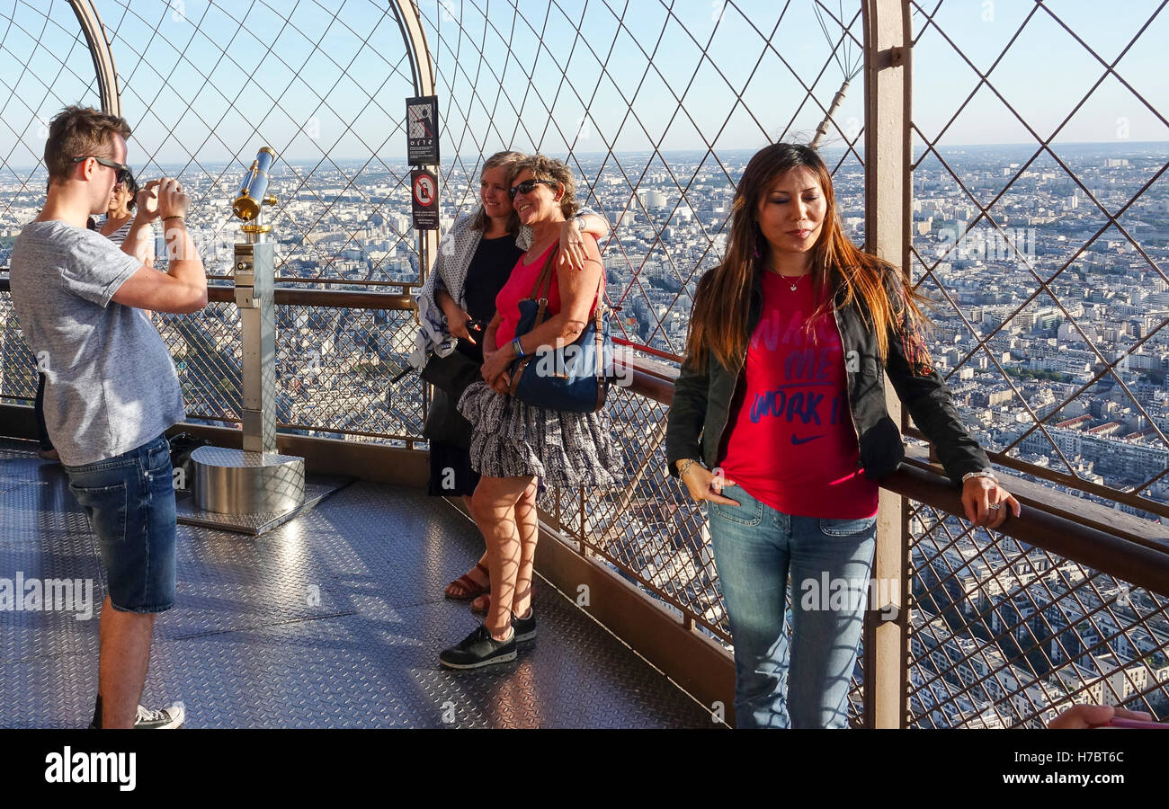 The impressive viewing platform on Eiffel Tower - a tourist attraction ...