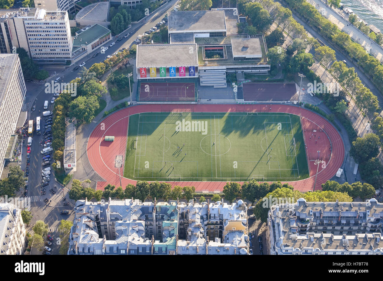 A soccer field in Paris - aerial view Stock Photo - Alamy