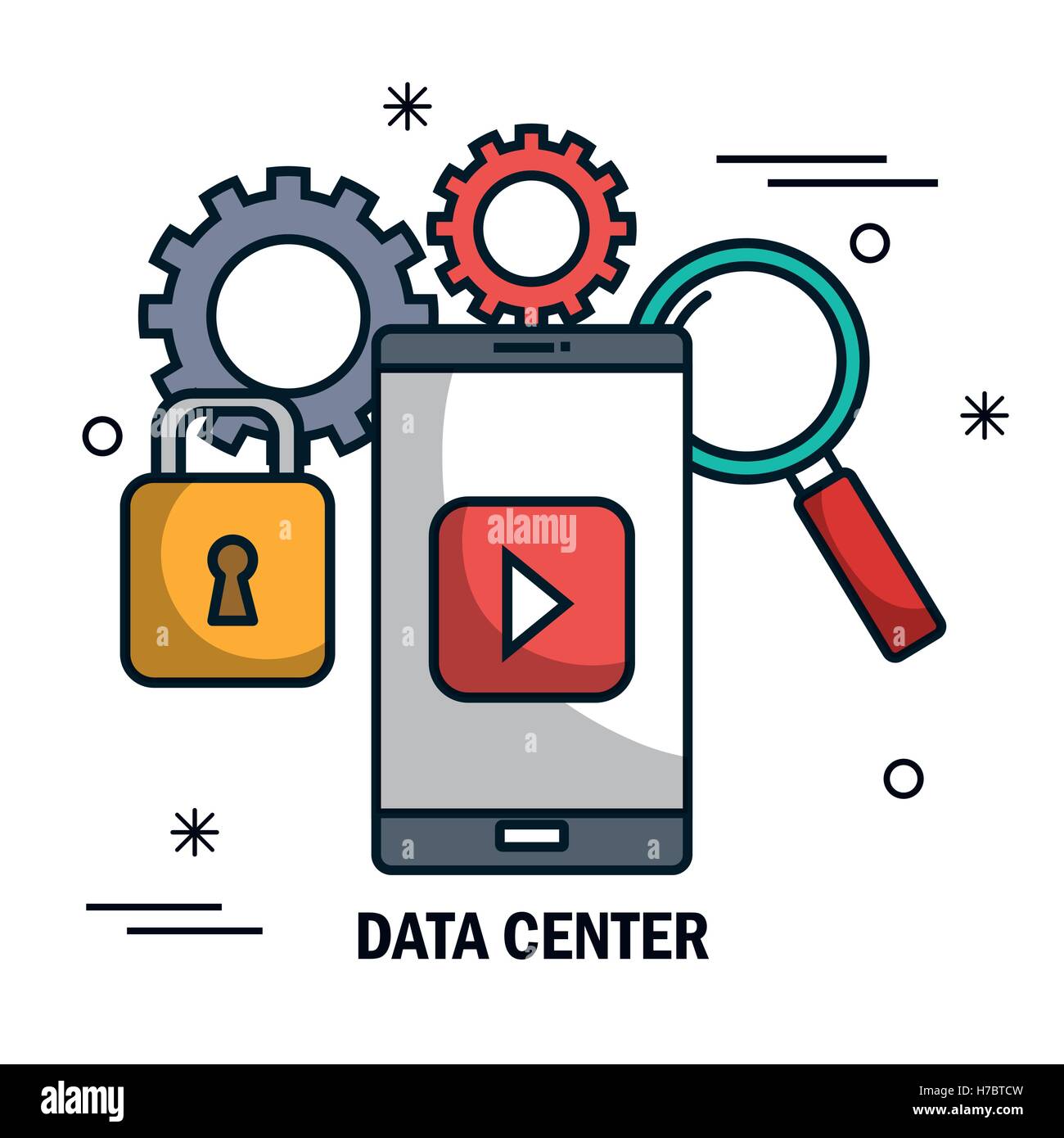 data center flat line icons vector illustration design Stock Vector ...