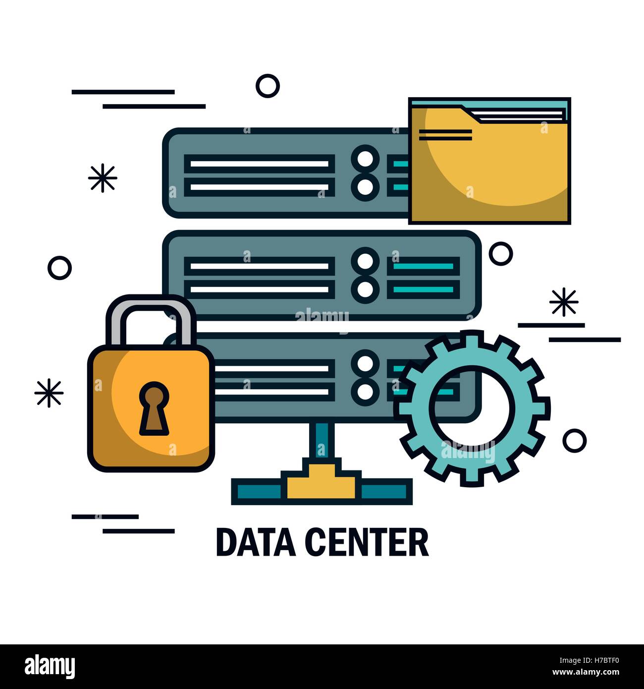data center flat line icons vector illustration design Stock Vector ...