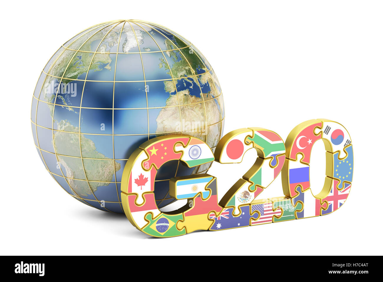 G20 concept with globe, 3D rendering isolated on white background Stock ...