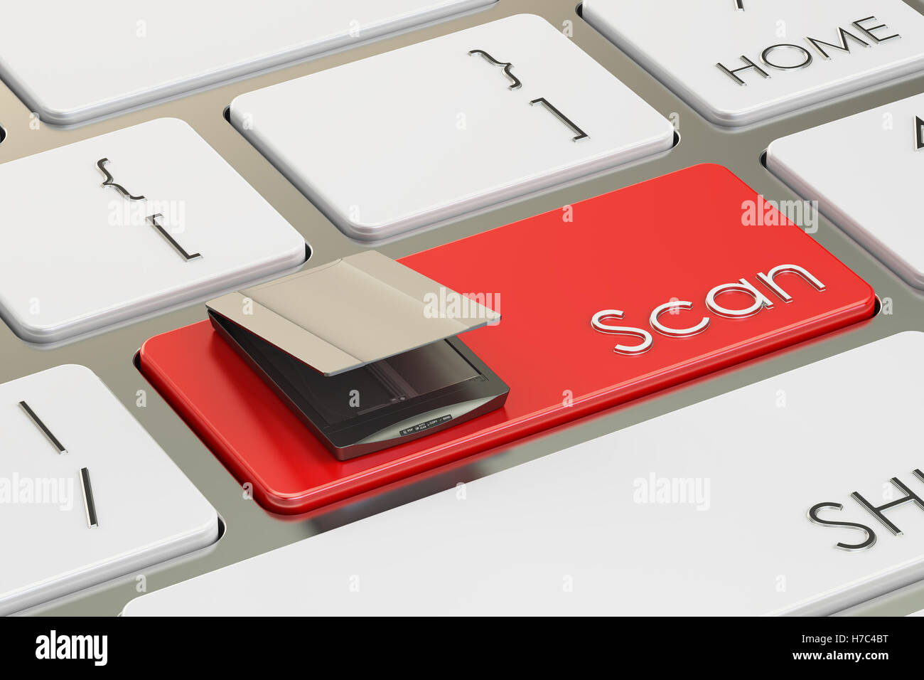 scan red key on keyboard. 3D rendering isolated on white background ...