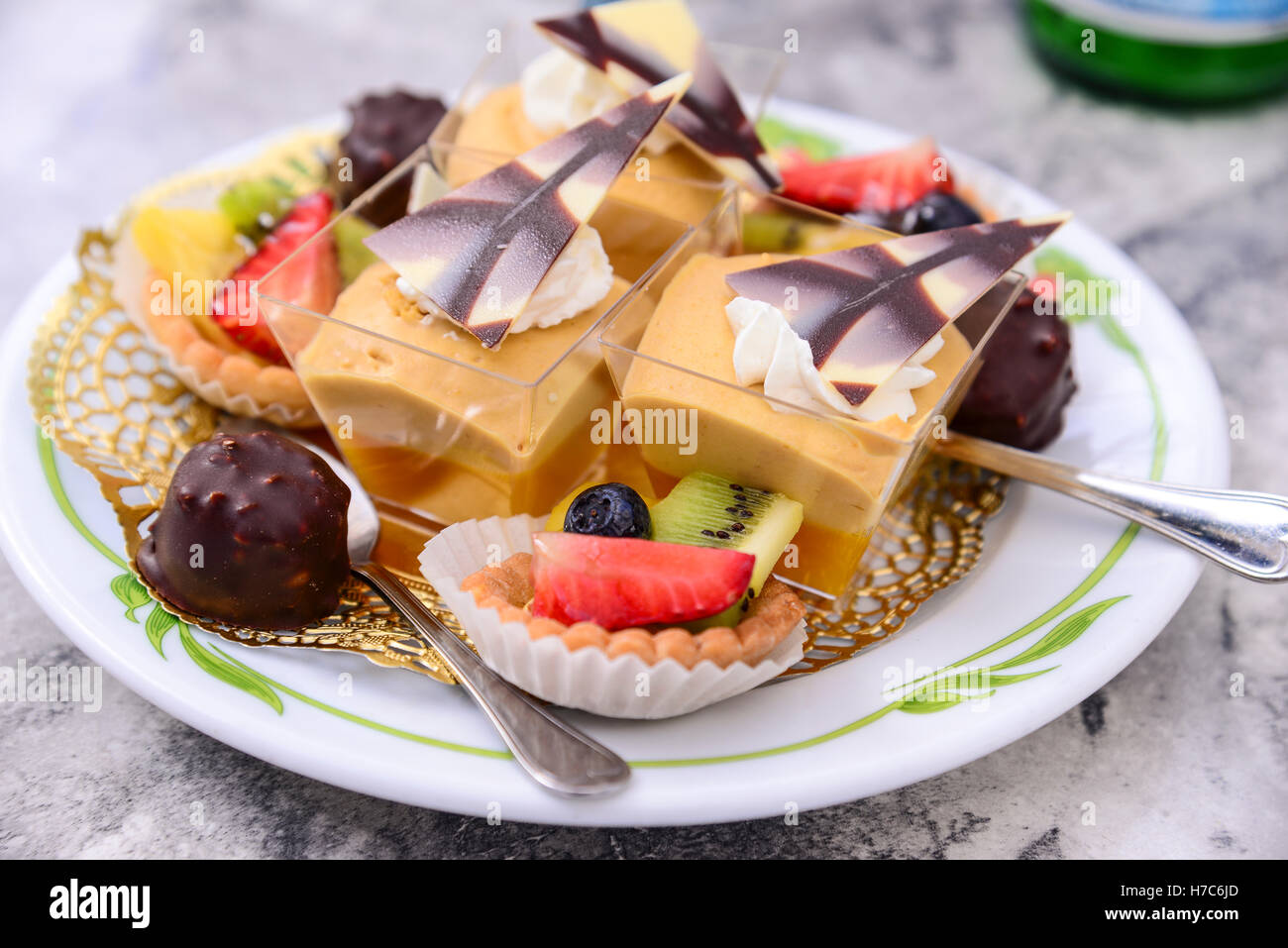 Desserts on Plate, Monaco Stock Photo - Alamy