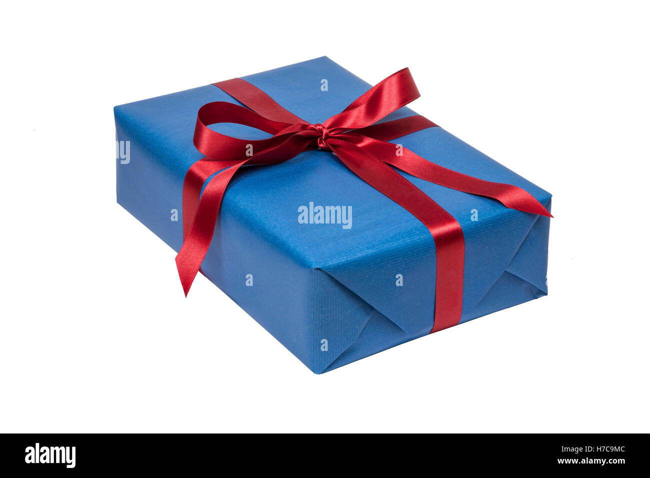 Blue christmas present isolated Stock Photo - Alamy