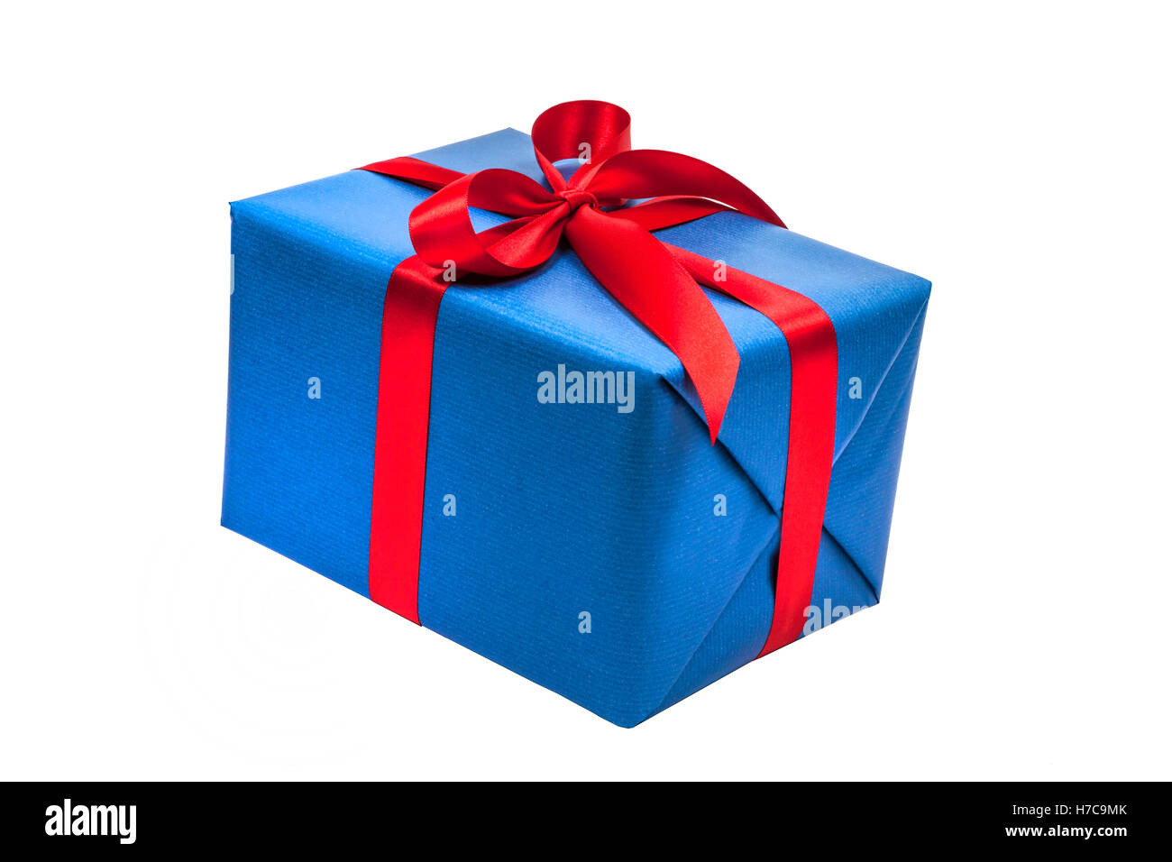 Blue present on white Stock Photo - Alamy