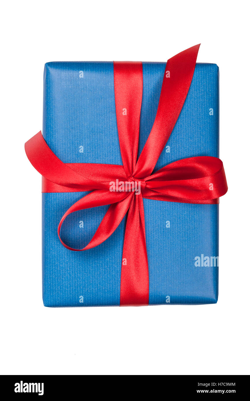 Blue christmas present Stock Photo - Alamy