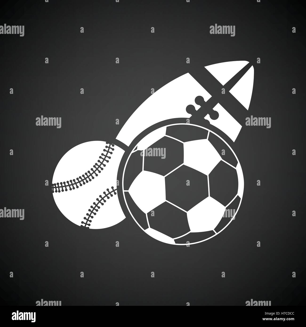 Sport balls icon. Black background with white. Vector illustration ...