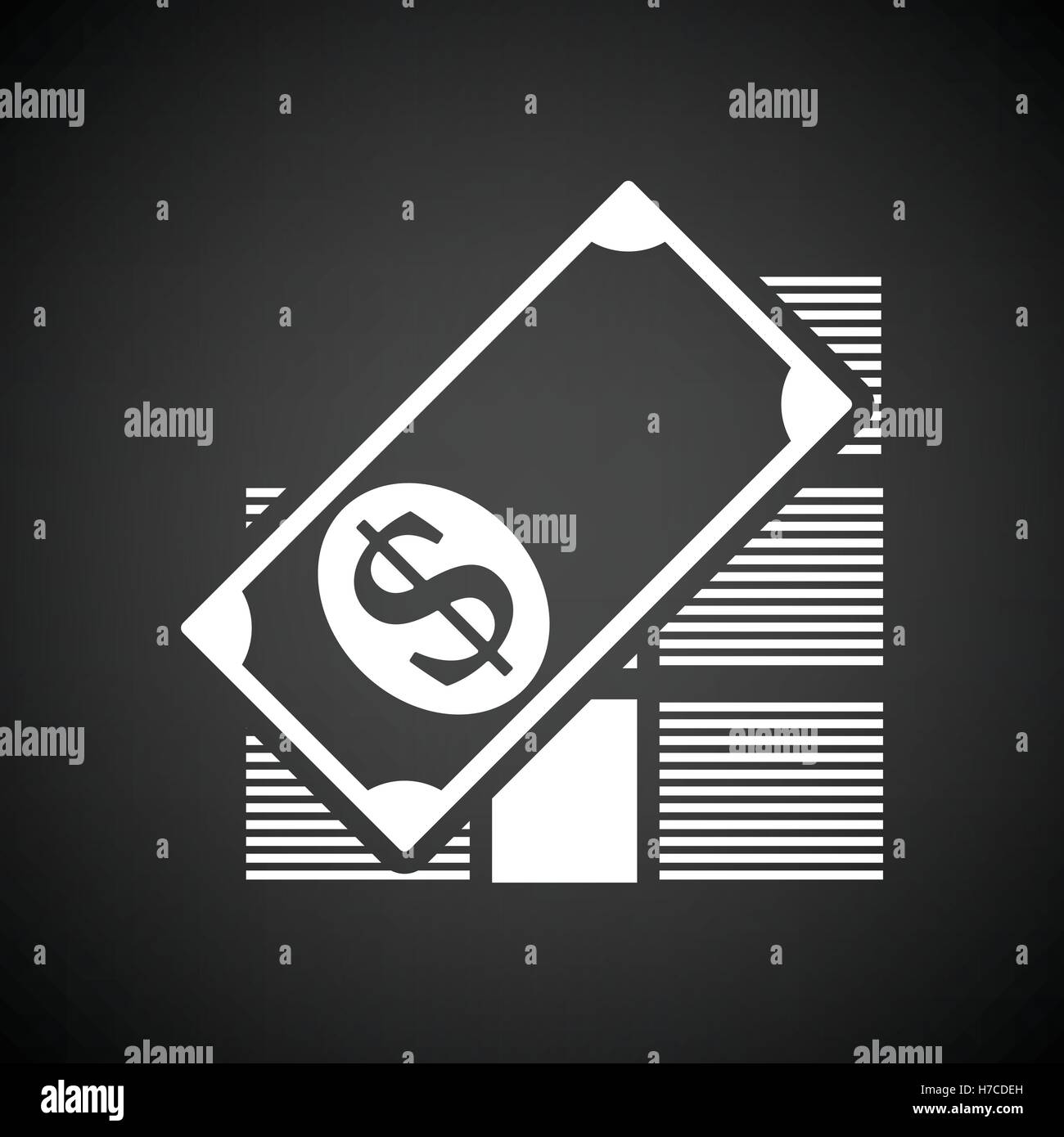 Stack of banknotes icon. Black background with white. Vector ...