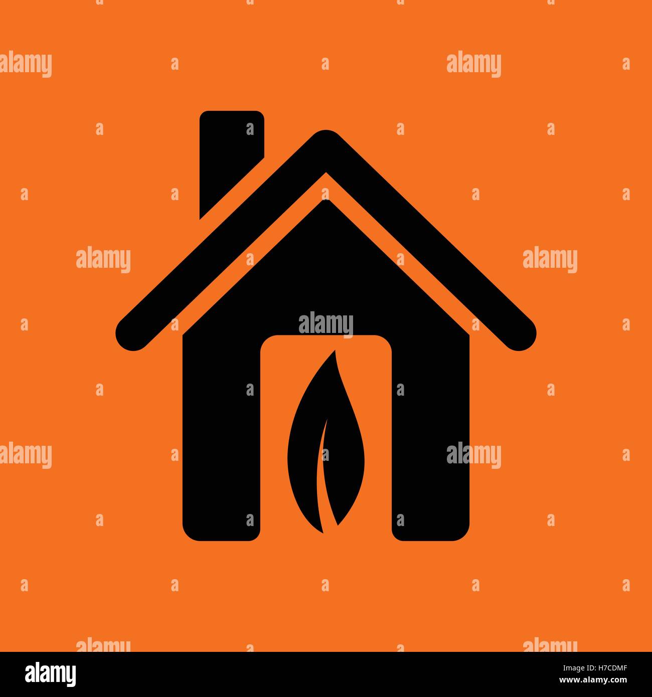 Ecological home leaf icon. Orange background with black. Vector ...