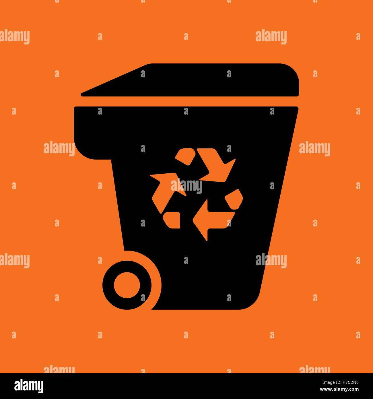 Garbage container recycle sign icon. Orange background with black ...