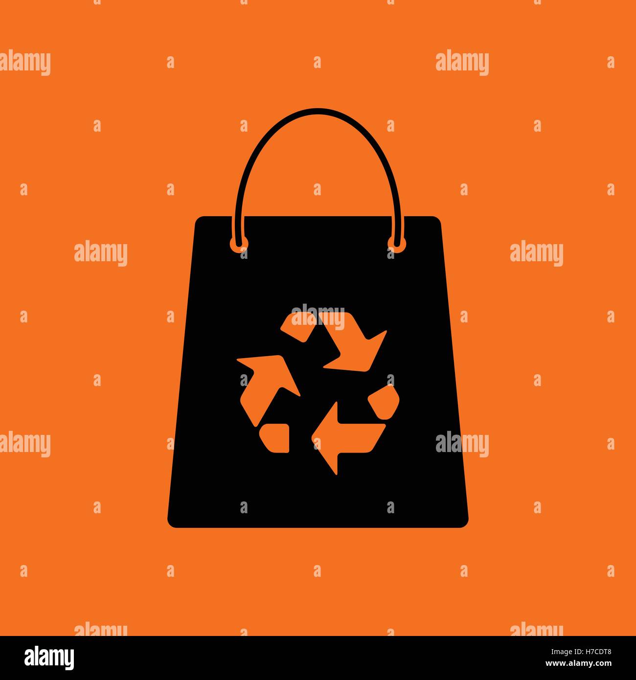 Shopping bag with recycle sign icon. Orange background with black ...