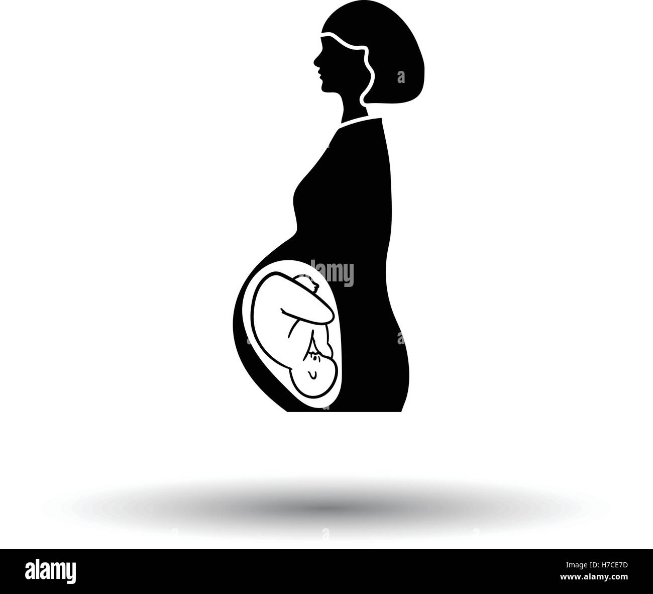 Pregnant woman with baby icon. White background with shadow design ...