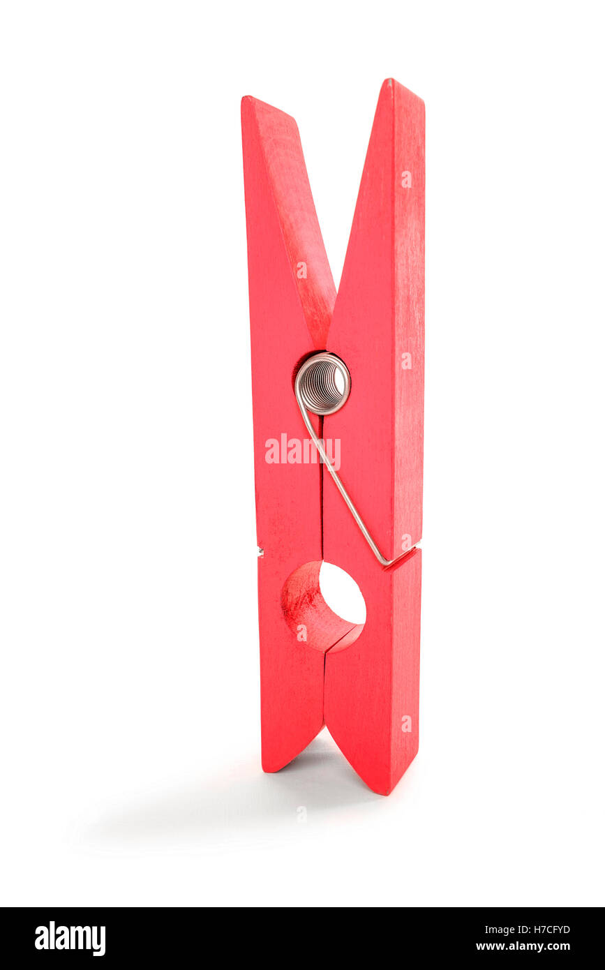 Red clothespin on a white background Stock Photo - Alamy