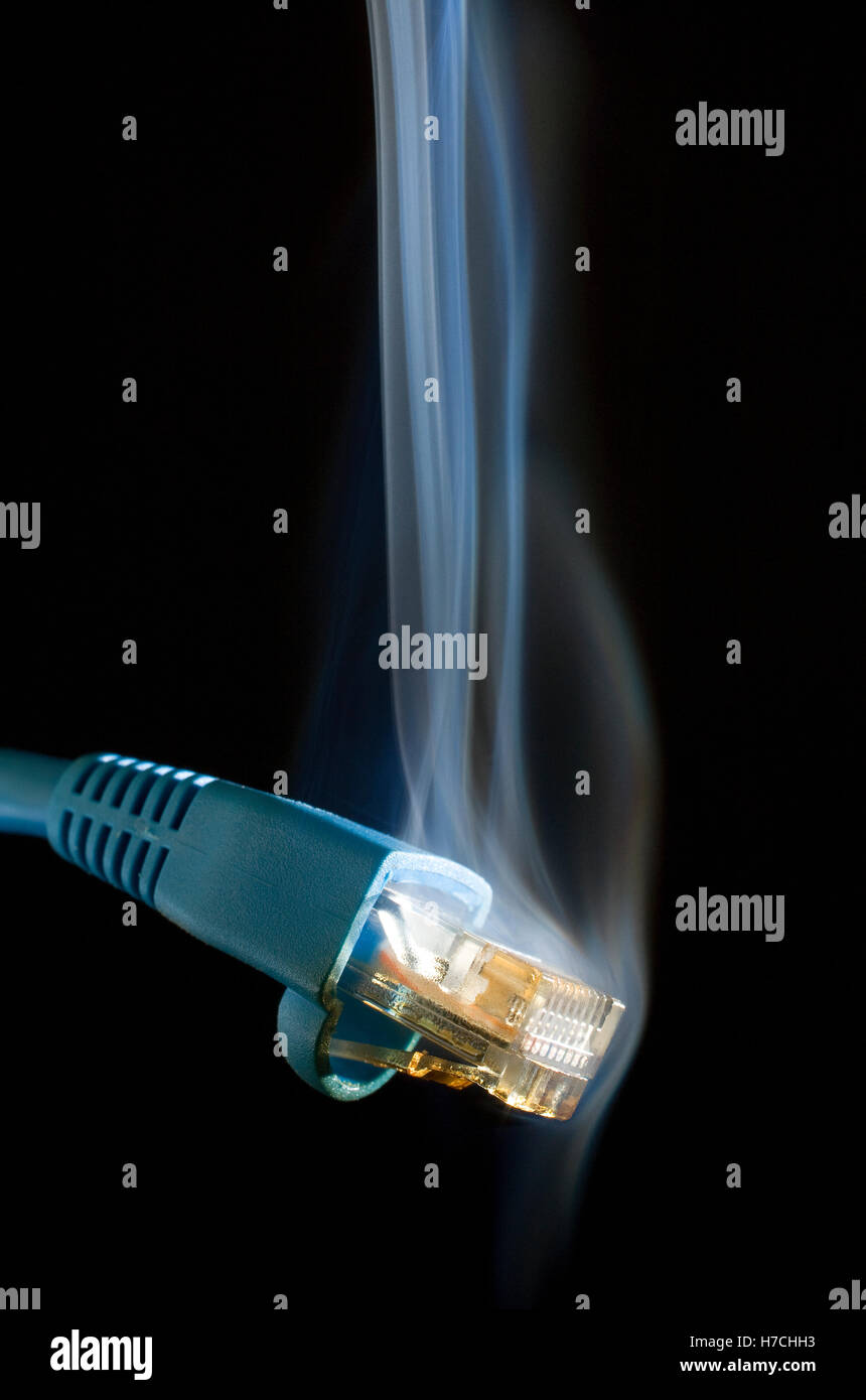 Network connector that is so fast it is smoking on a black background ...
