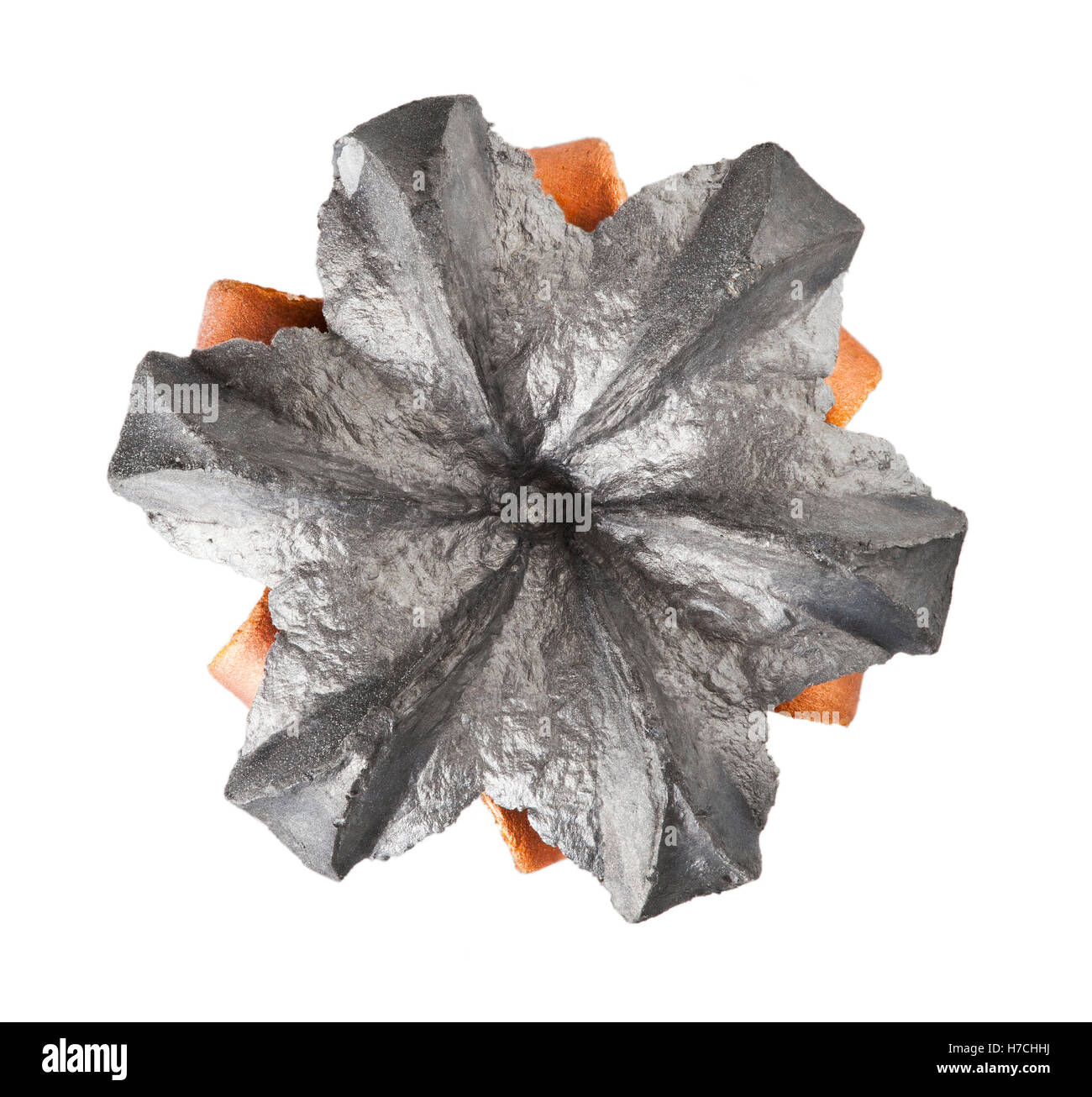 Forty five caliber hollow point bullet that has expanded isolated on ...