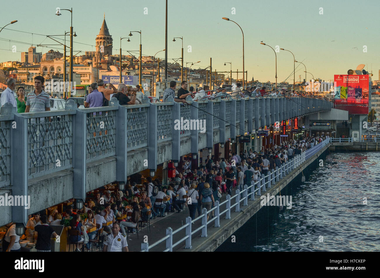 Galata bridge, that links the two banks of the Golden Horn in Istanbul ...