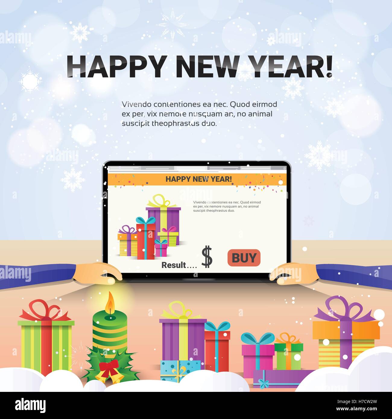 Decorated Workplace Laptop Computer Hands Using Typing Happy New Year ...