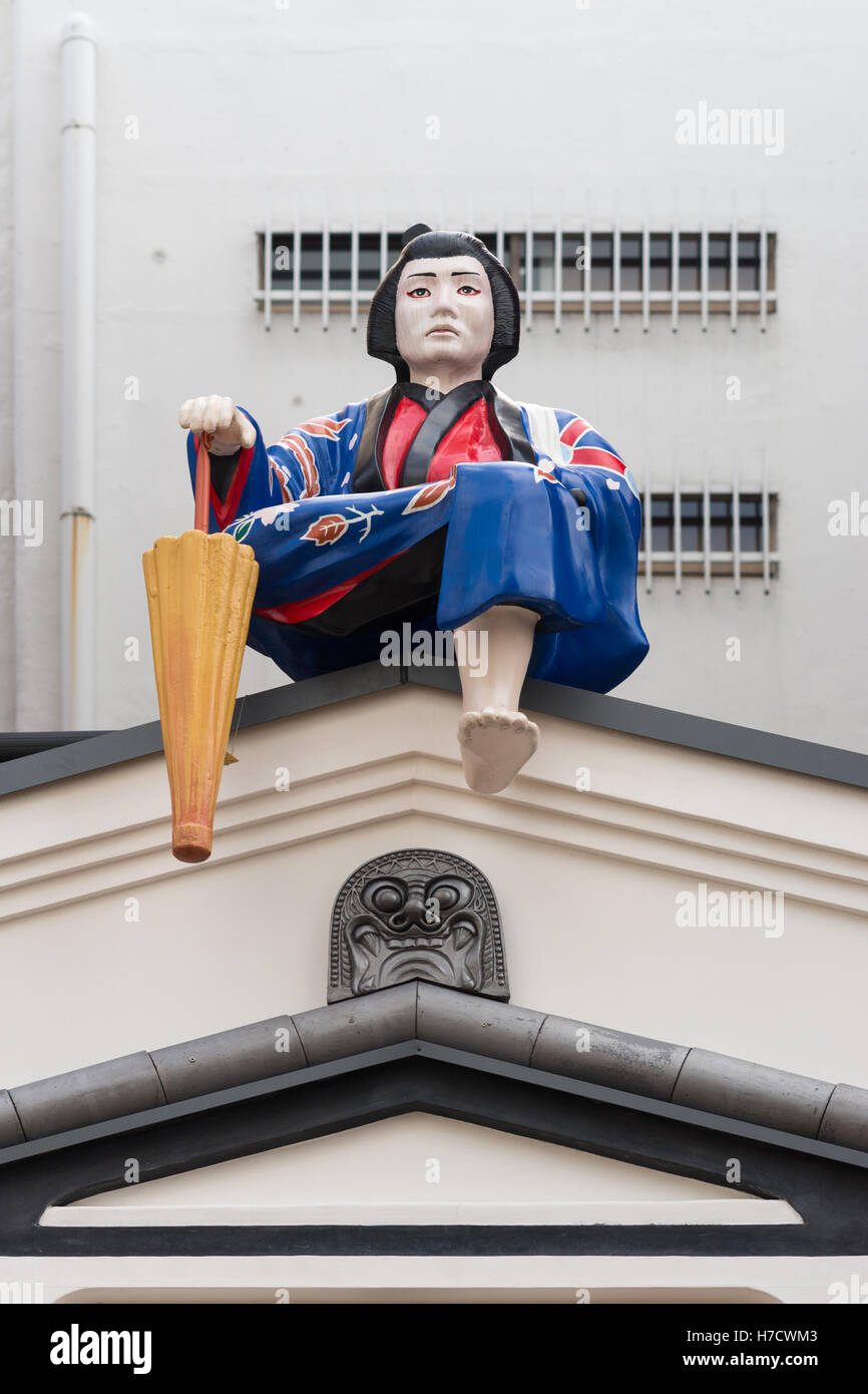 White face dummy sits on awning in Tokyo Stock Photo - Alamy