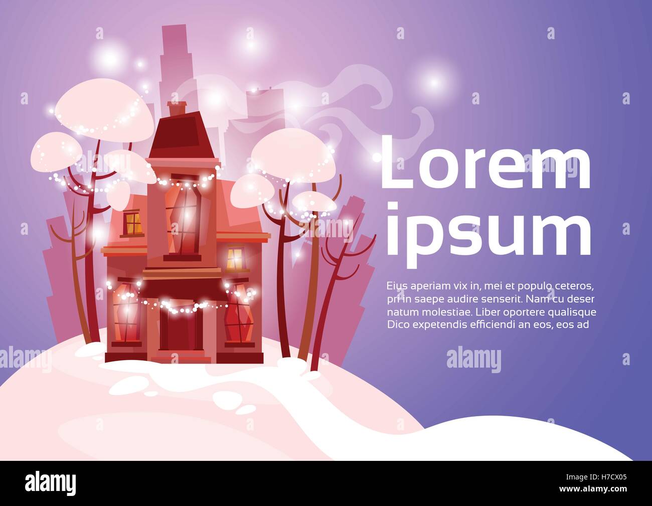 Village Winter Landscape House City Snow Banner With Copy Space Flat ...