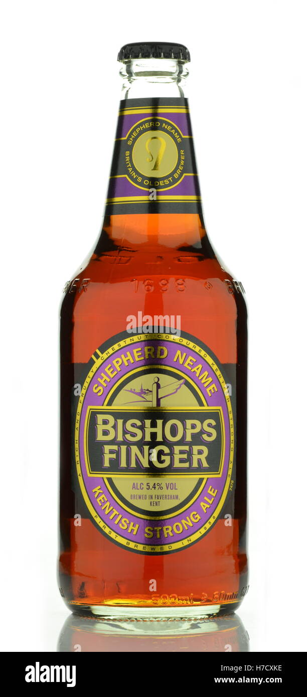 Bishops Finger beer isolated on white background. It is brewed in ...