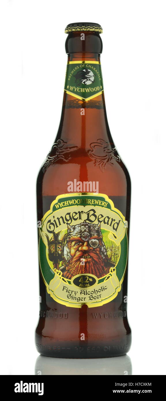 Ginger Beard beer isolated on white background. It is brewed in ...