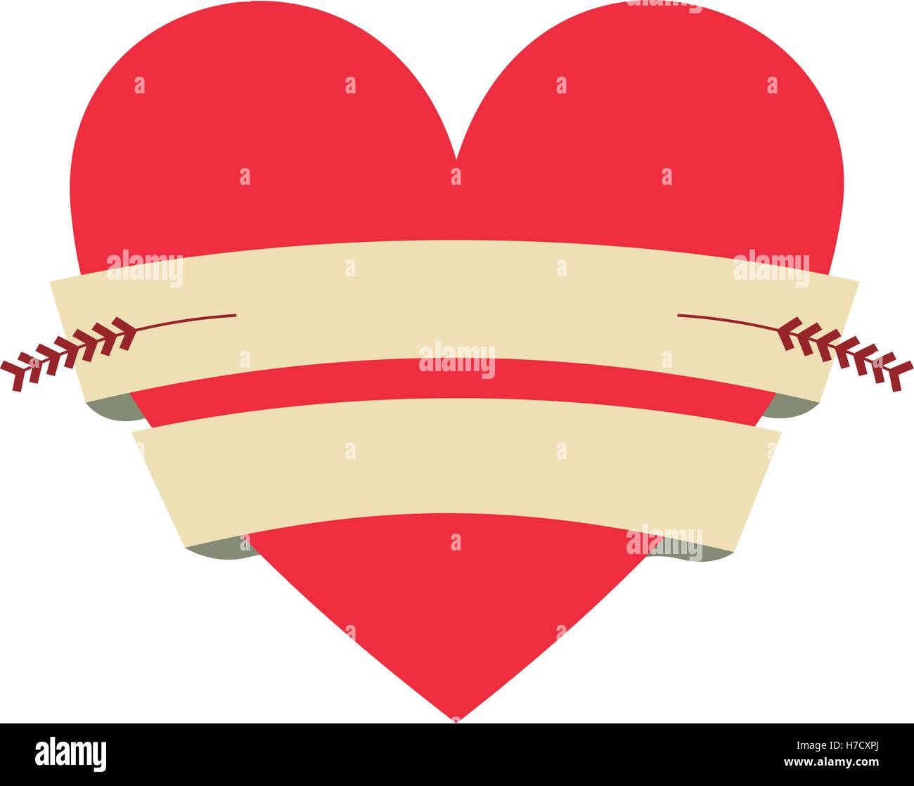 red heart icon with white ribbon decoration over white background. love ...