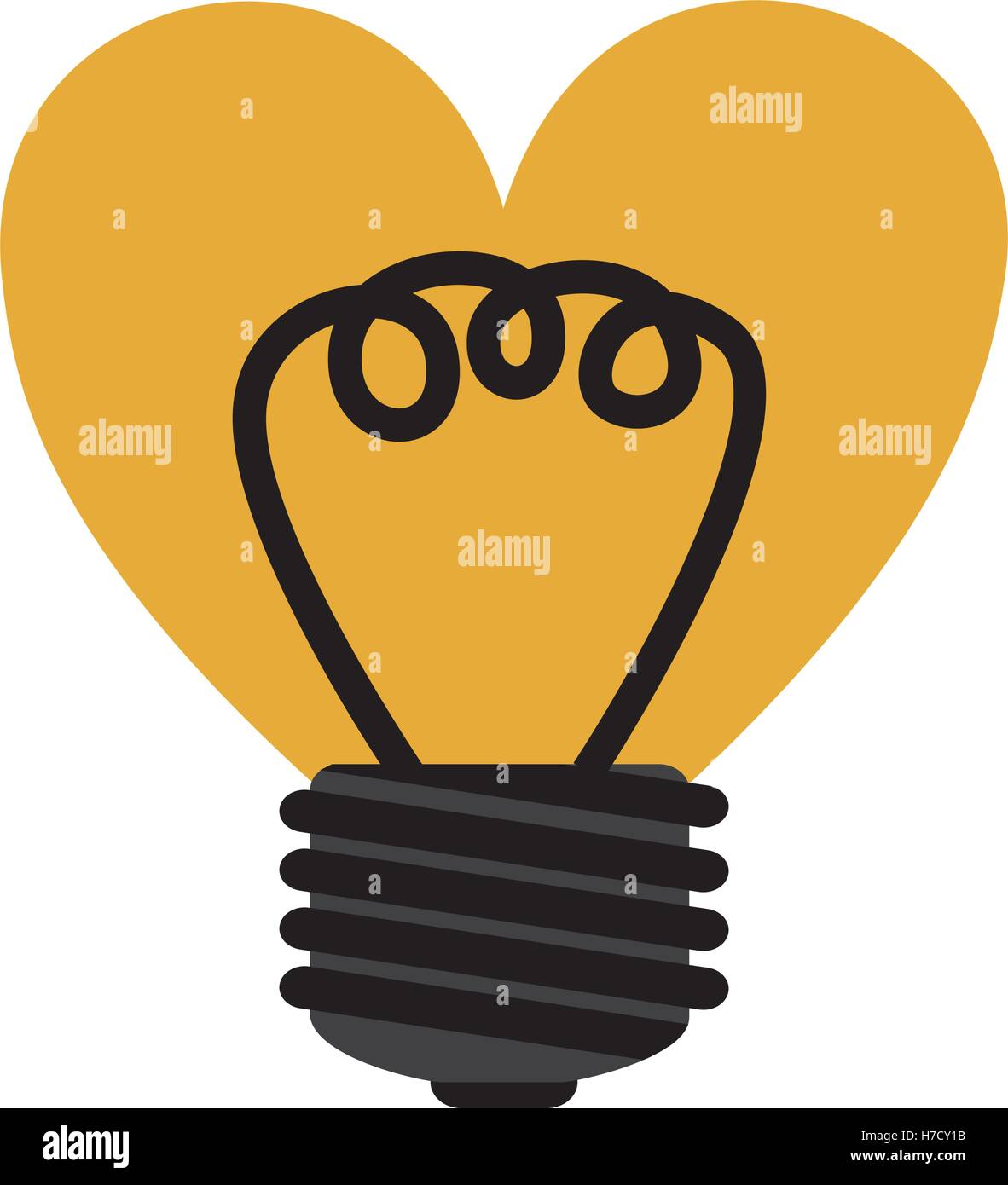 yellow bulb light in heart shape icon over white background. vector ...