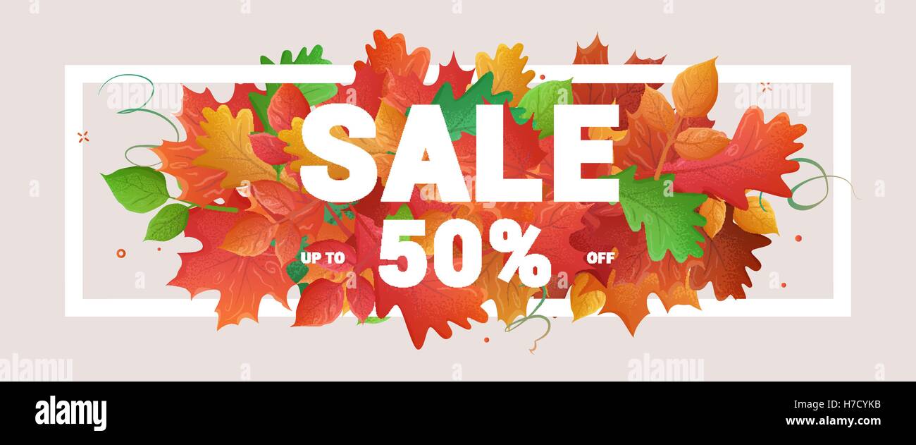Autumn sale sign banner. Bright autumn leaves for sale. Poster, cards ...