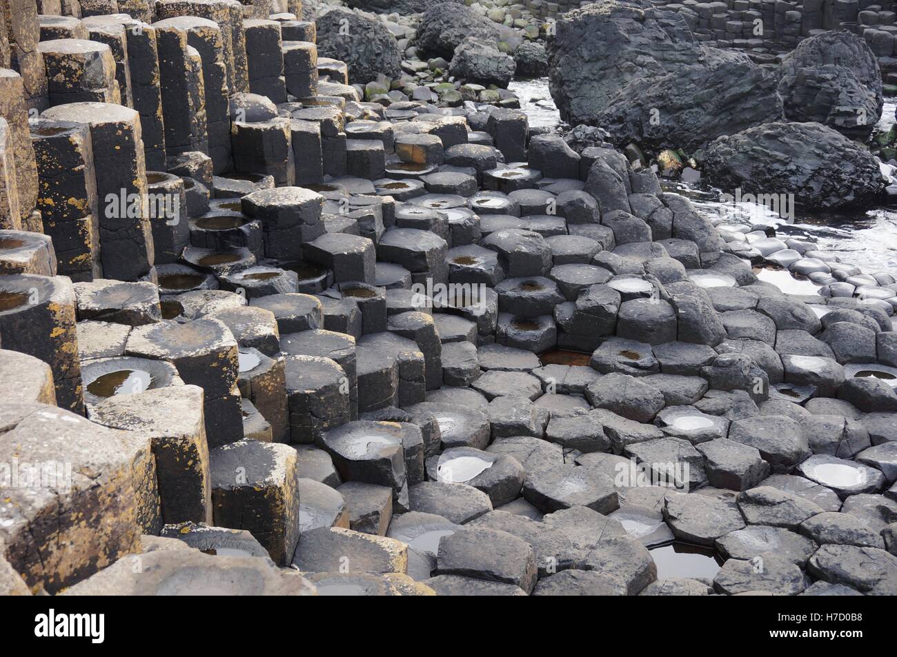 Giant's Causeway hexagonal interlocking basalt column rocks in Northern ...