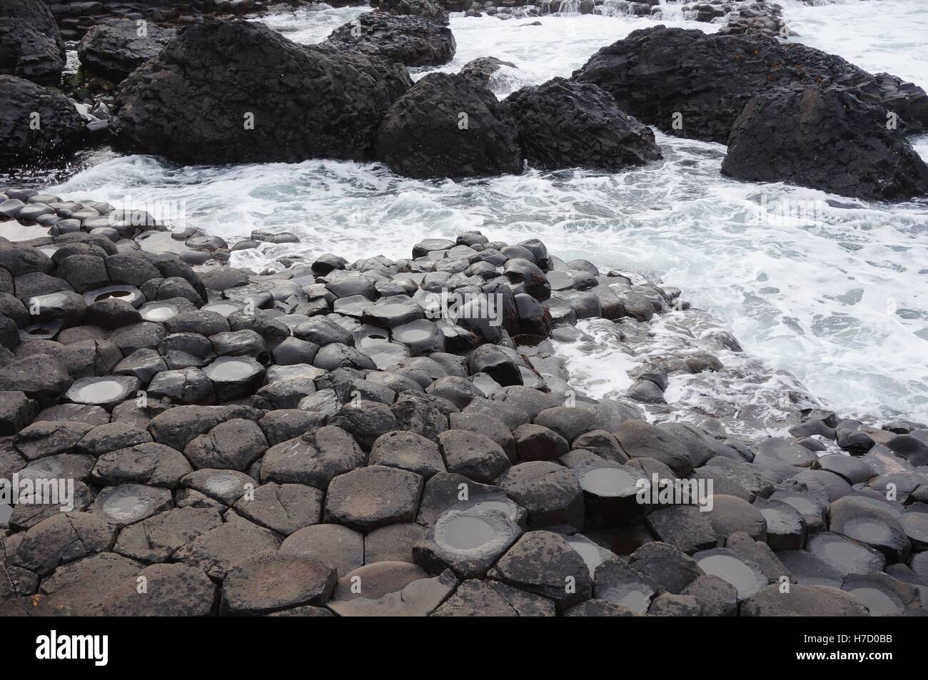 Giant's Causeway hexagonal interlocking basalt column rocks in Northern ...