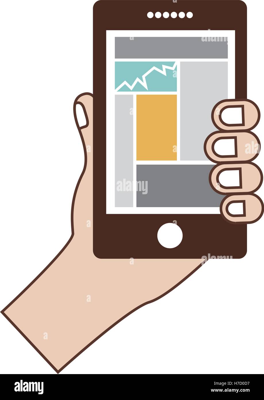 hand holding a smartphone device icon over white background. vector ...
