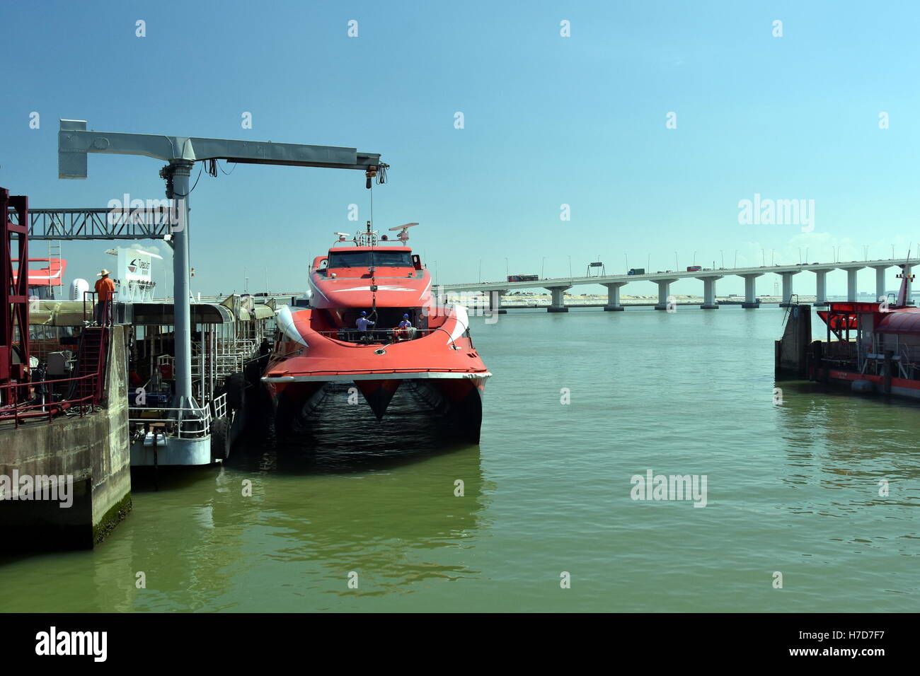 Macau, China - Oct 28, 2016. Macau Ferry terminal and Turbojet boats ...
