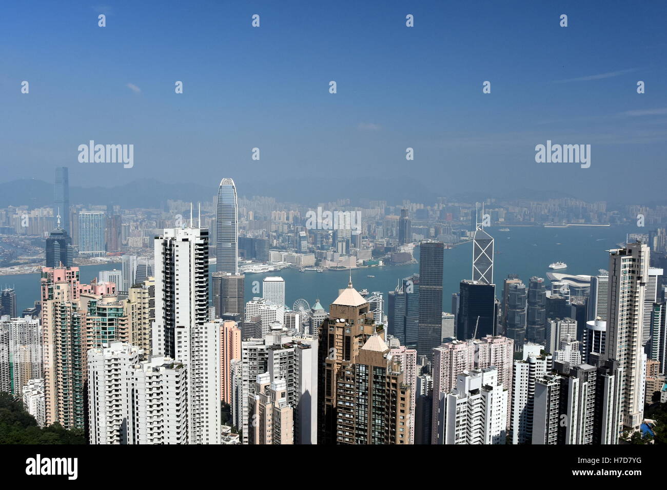 Hong Kong, Oct 31, 2016. Skyline of Hong Kong city and Victoria Harbour ...