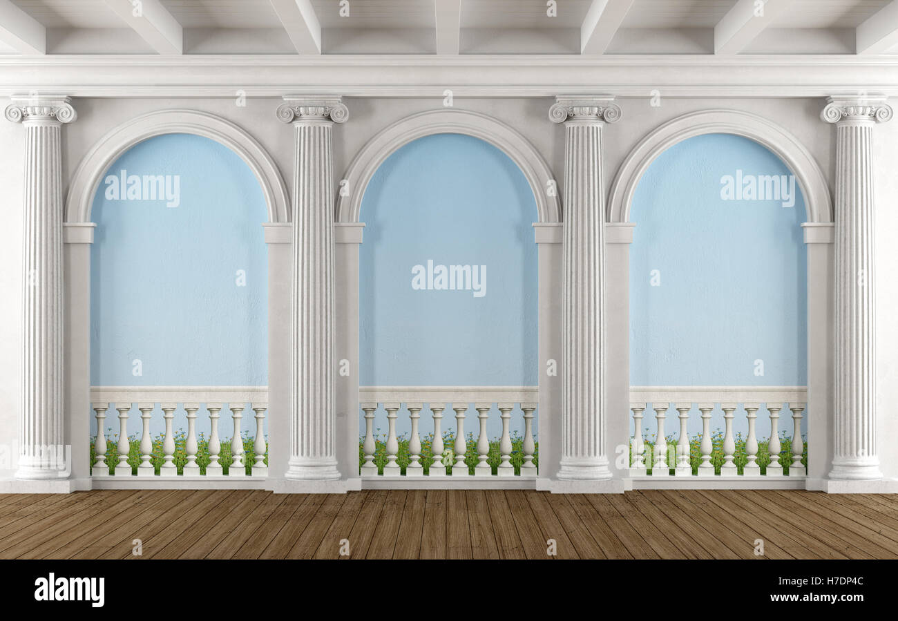 Classic room colonnade balustrade painted wall white retro hi-res stock ...