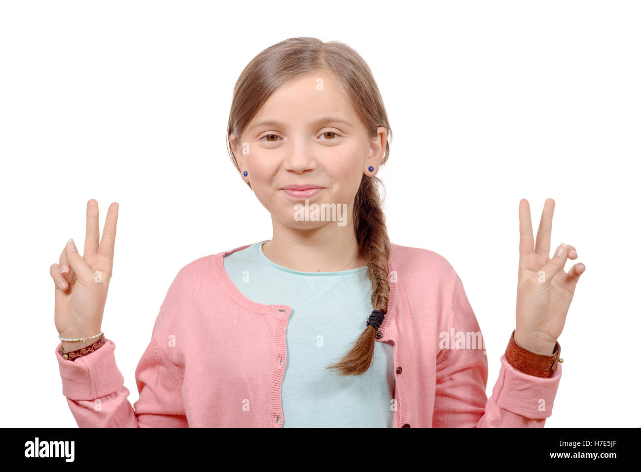 Girl doing peace sign hi-res stock photography and images - Alamy