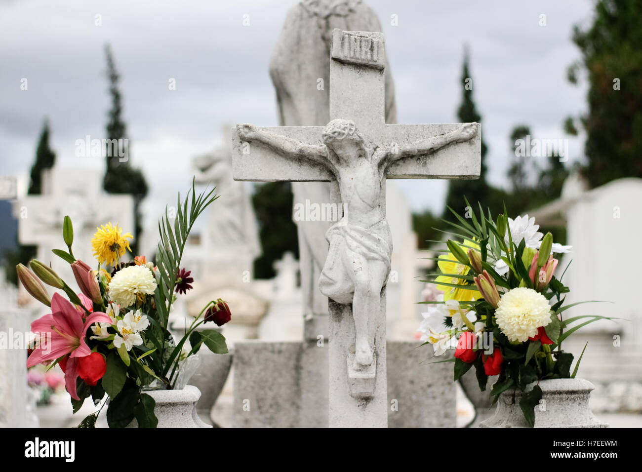 Photograph of a stone crucifix statue Stock Photo - Alamy