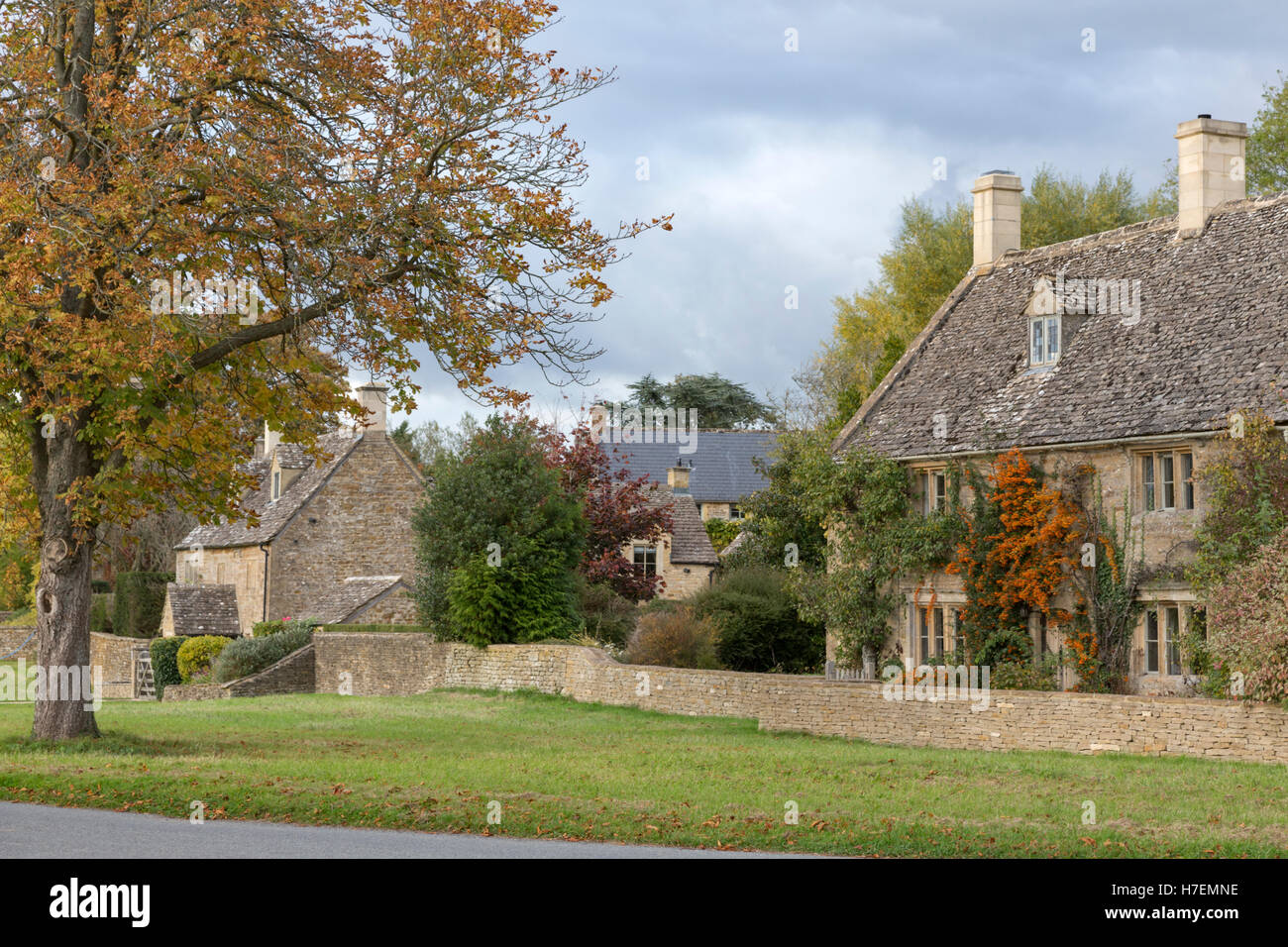 The picturesque Cotswold village of Wyck Rissington in autumn ...
