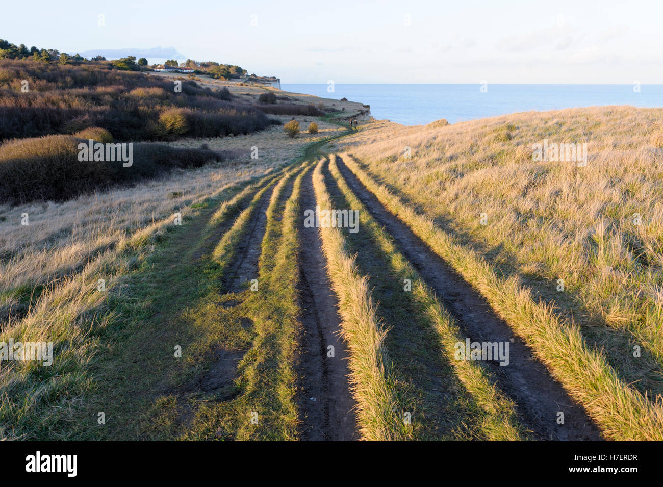 The coastal path at South Foreland looking towards Kingsdown, Kent ...