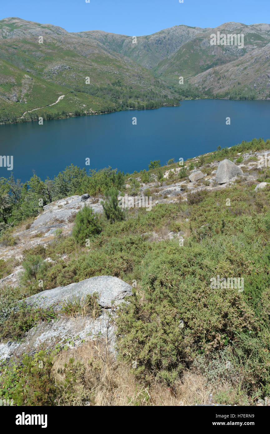 Dam and reservoir above the Rio Homem at Campo de Geres, Portugal Stock ...