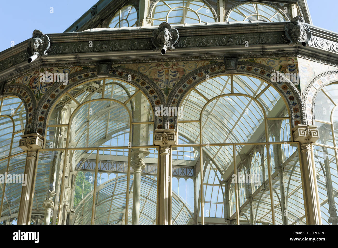 Windows at the Palacio de Cristal in the Retiro Park, Madrid Stock ...