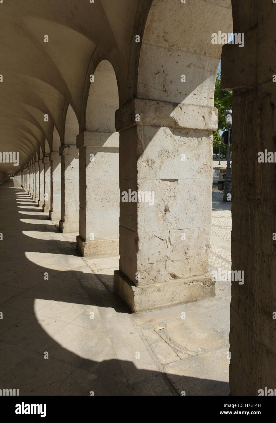 A colonnade with stone pillars in the centre of Aranjuez, Spain Stock ...
