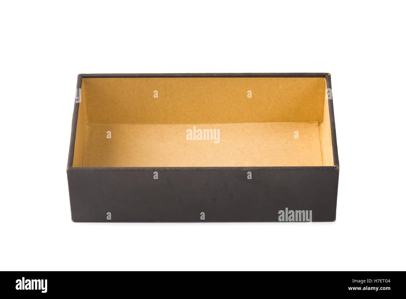 Open cardboard tray or dark brown paper package tray isolated with soft ...
