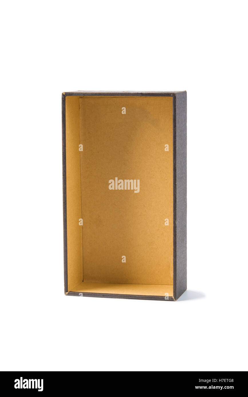 Open cardboard tray or dark brown paper package tray isolated with soft ...