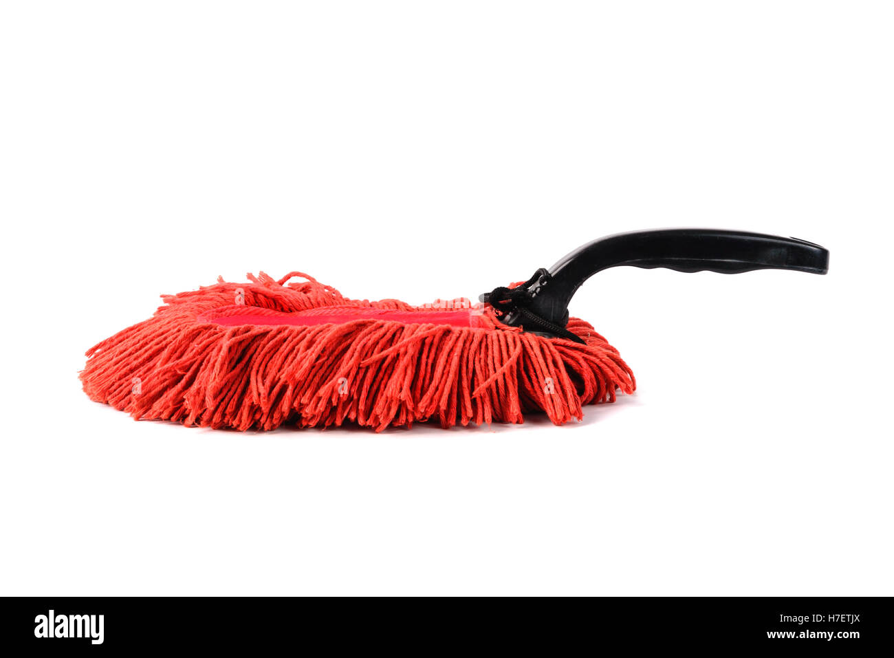 Old dust brush or red fabric mop, isolated on white background Stock ...