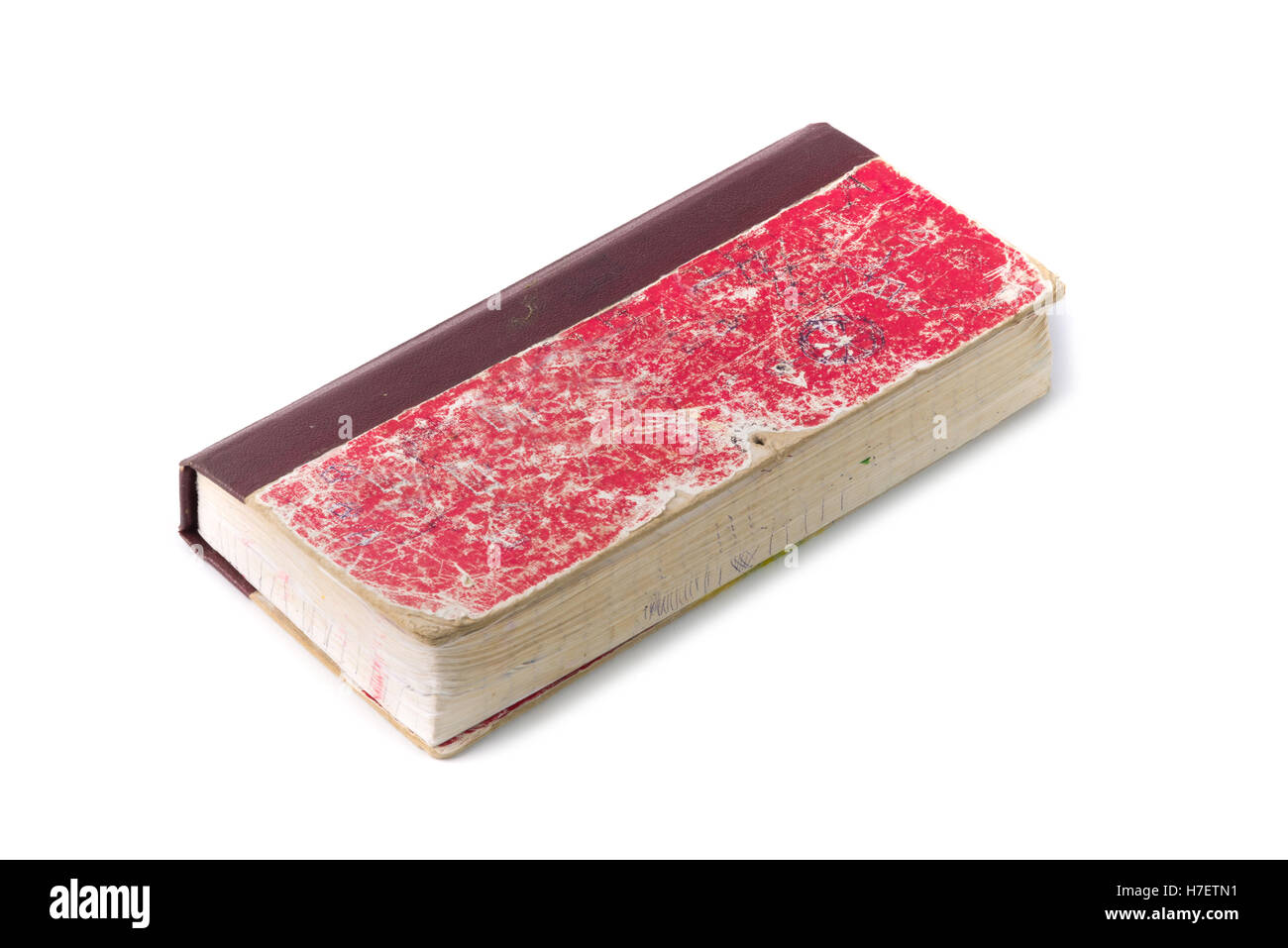 Old red account book with soft shadow, isolated on white background ...