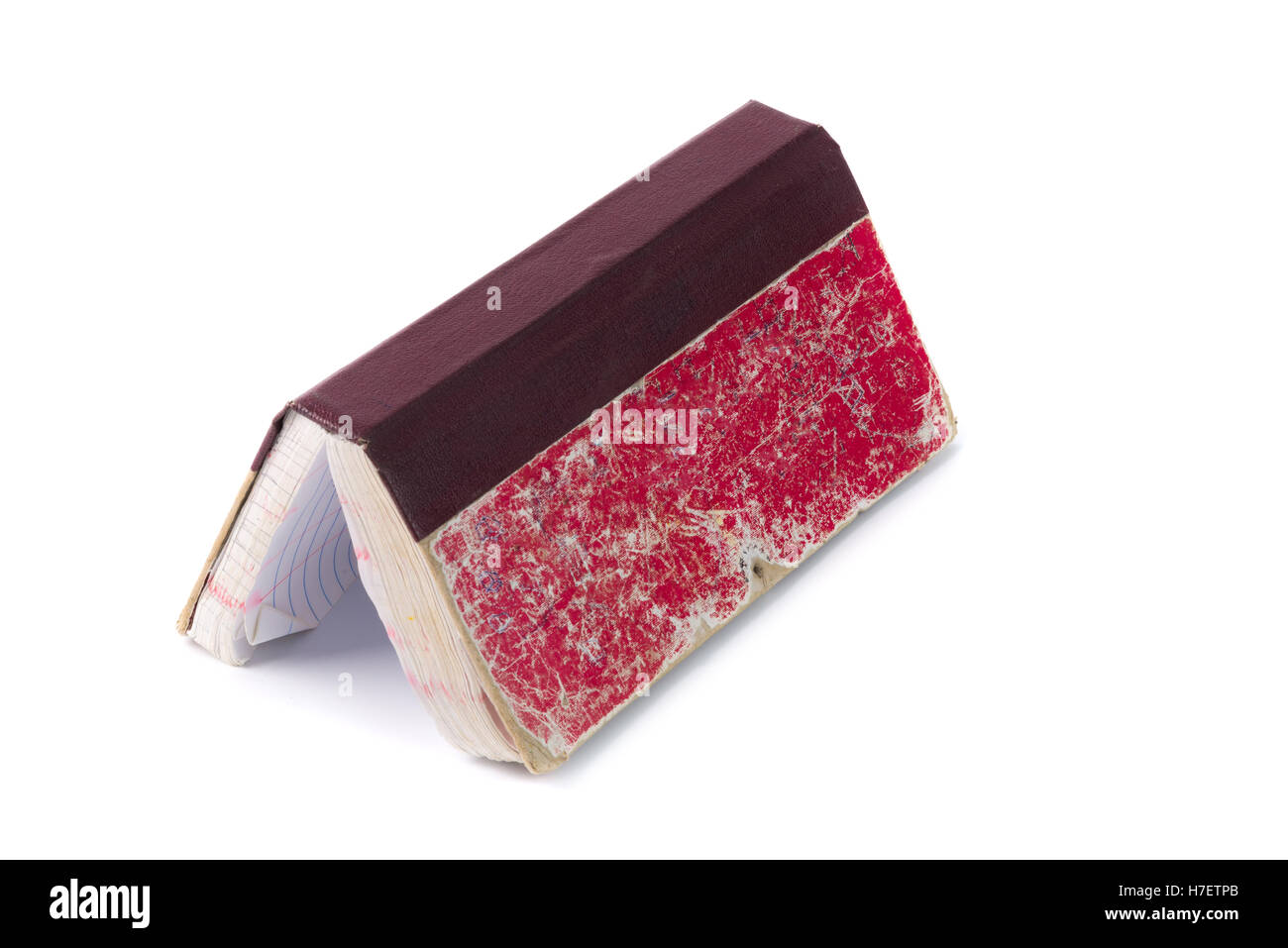 Old red account book with soft shadow, isolated on white background ...